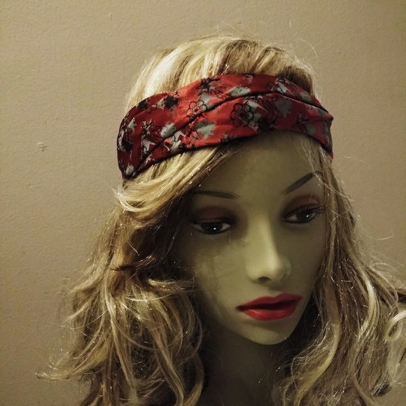 Accessories | Punk Red Gray Metallic Elastic Headband Bandana | Poshmark